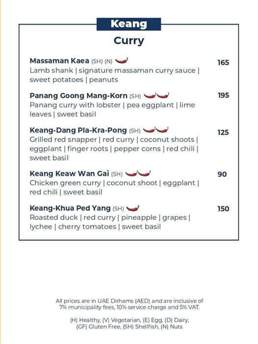 Menu at Charm Thai restaurant, Dubai