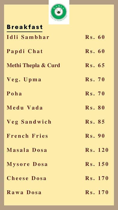 Menu of Kamla, Bodakdev, Ahmedabad