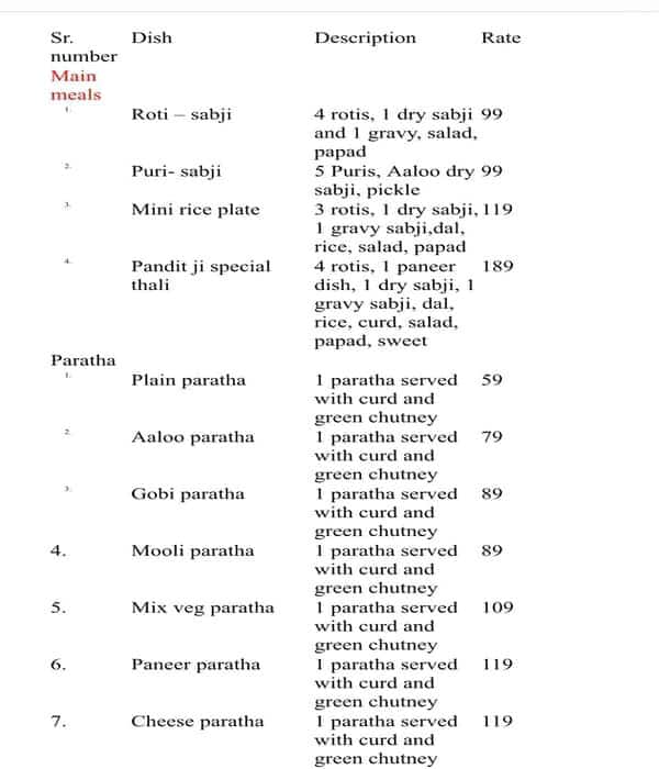 Menu of Panditji Thali, Kasarvadavli, Thane West, Thane