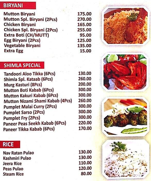 Shimla Biryani Menu, Menu for Shimla Biryani, Ruby Hospital Area ...