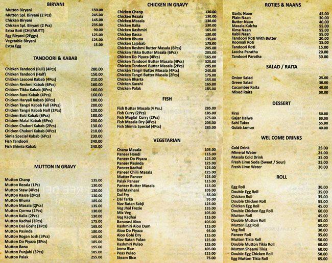 Shimla Biryani Menu, Menu for Shimla Biryani, Ruby Hospital Area ...