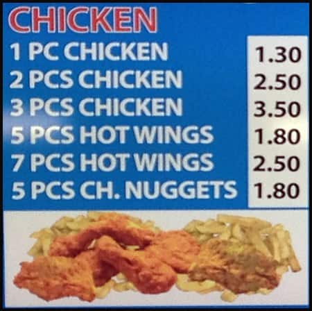 Menu at Fryers Delight restaurant, London