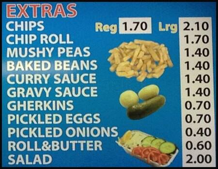 Menu at Fryers Delight restaurant, London