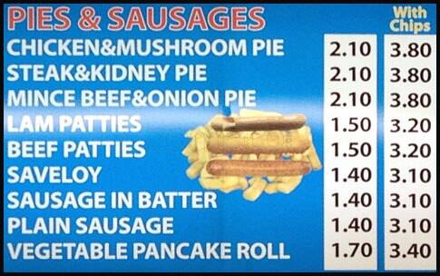 Menu at Fryers Delight restaurant, London