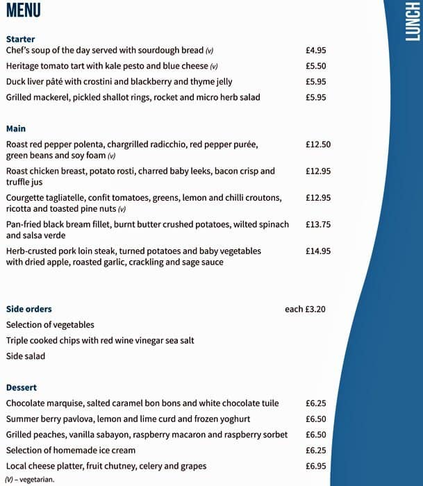 Menu at The Clink Brixton restaurant, London
