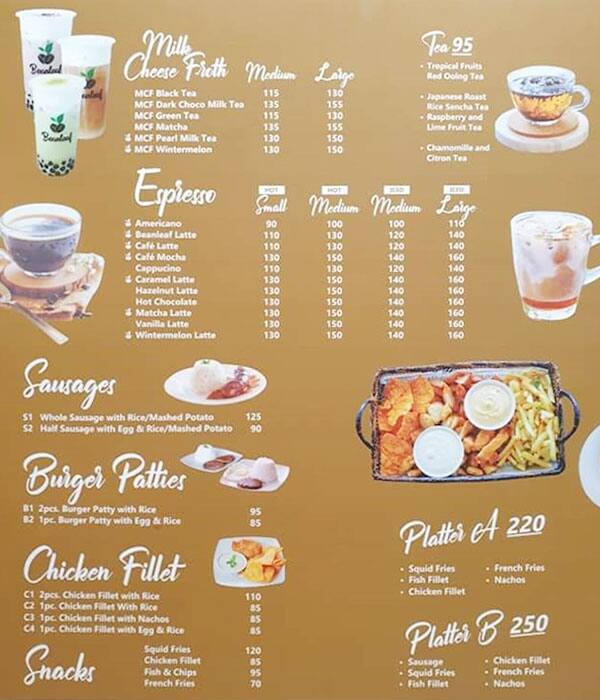 Menu at Bean Leaf cafe, Las Pinas, Alabang–Zapote Rd