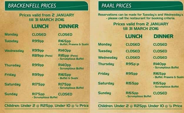 Schoongezicht Restaurant Menu, Menu for Schoongezicht Restaurant ...