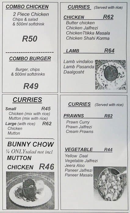 Menu at World Of Samoosas restaurant, Johannesburg, Albertina Sisulu Rd