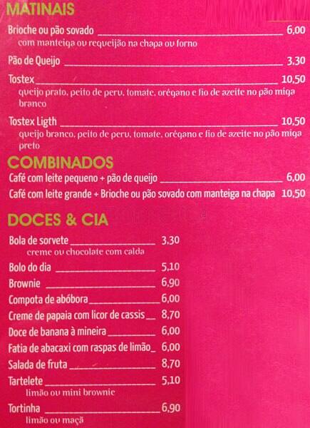 Menu em LIZ Café, São Paulo