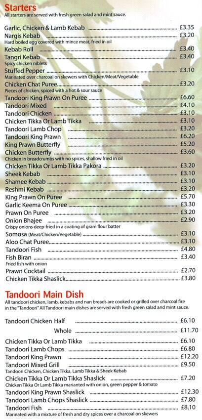 Standard Tandoori Menu, Menu for Standard Tandoori, Bearwood ...