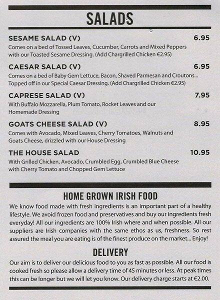 Menu at Camden Rotisserie restaurant, Dublin