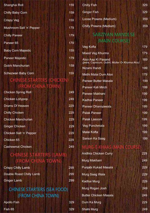 Menu at Hyderabad 33, Hyderabad