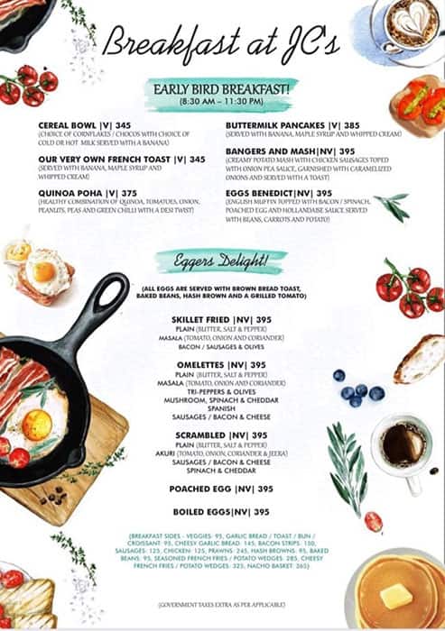 Menu of Cafe JC's, Sector 10, Chandigarh