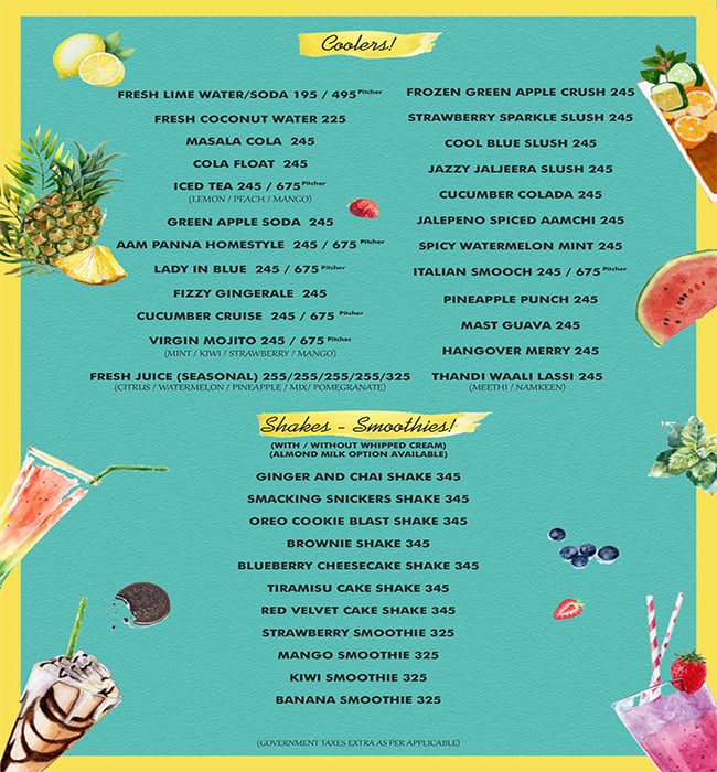 Menu of Cafe JC's, Sector 10, Chandigarh