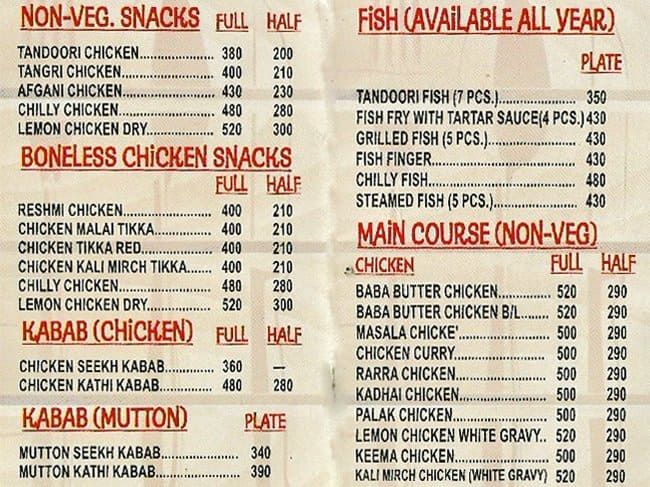Baba Chicken Menu, Menu for Baba Chicken, PAU, Ludhiana - Zomato