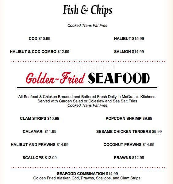 Menu at McGrath's Fish House restaurant, Federal Way, S 320th St