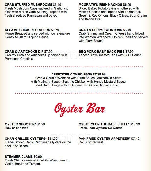 Menu at McGrath's Fish House restaurant, Federal Way, S 320th St