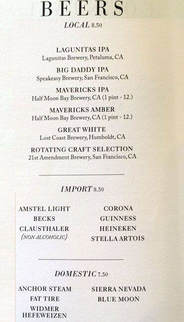 Menu at The Conservatory restaurant, Half Moon Bay