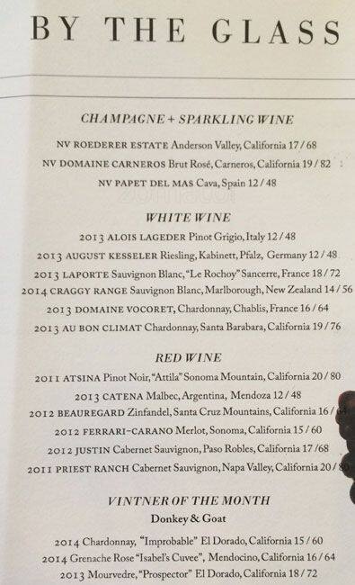 Menu at The Conservatory restaurant, Half Moon Bay