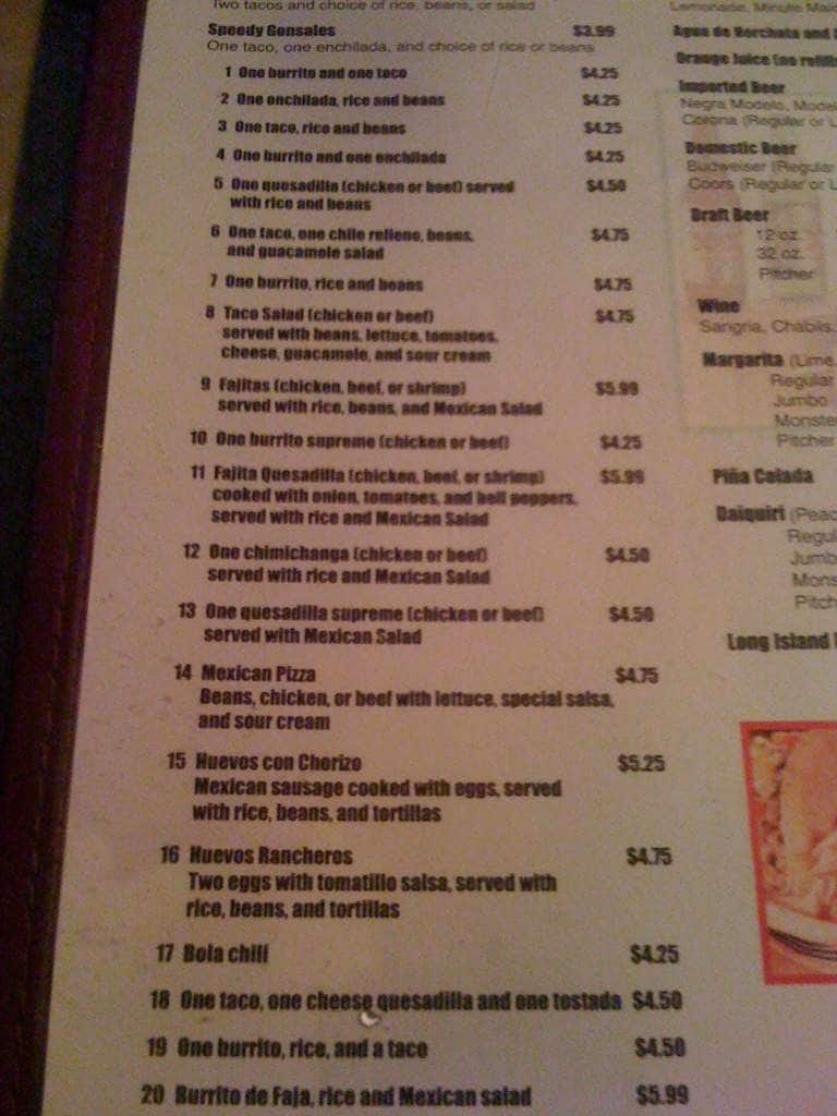 Menu at Angel's Mexican Restaurant, Sumter, 246 S Pike W