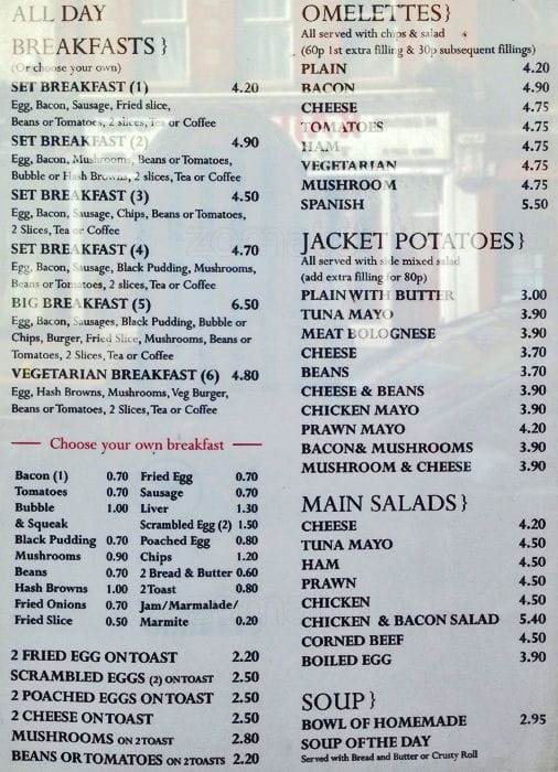 Menu at Caterham Cafe, Caterham