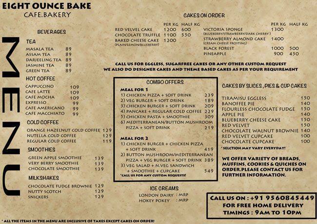 Menu at Eight Ounce Bake, Gurugram, 8