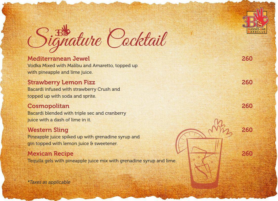 3B's - Buddies, Bar & Barbecue Menu - Zomato
