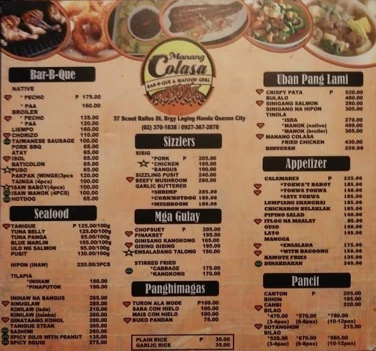 Menu at Colasa restaurant, Quezon City