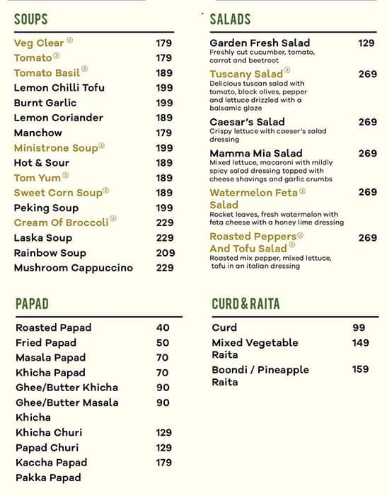 Menu of Family Tree, Panch Pakhadi, Thane West, Thane