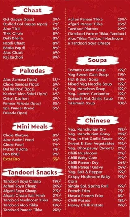Menu of Singla’s Sweets Bakery & Restaurant, Tilak Nagar, New Delhi