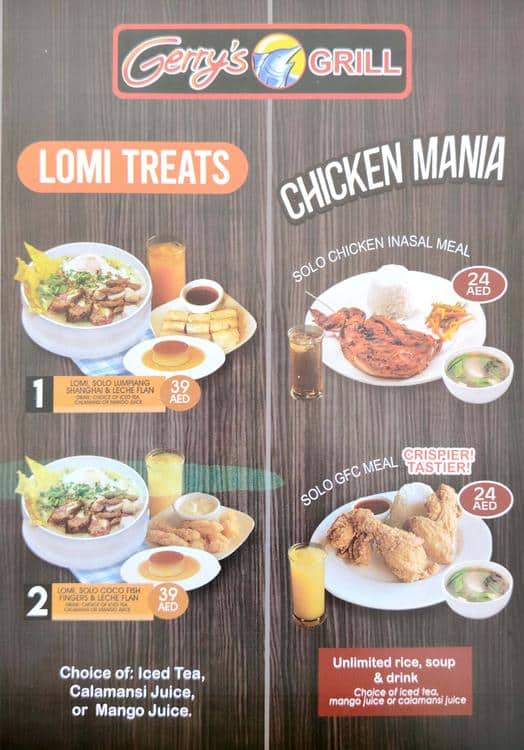 Menu of Gerry's Grill, Umm Hurair, Dubai