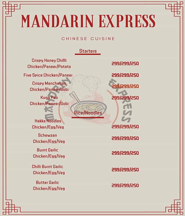 Menu of Mandarin Express, Bommanahalli, Bangalore