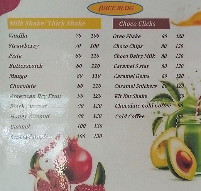 Menu of Juice Blog, Auto Nagar, Vijayawada