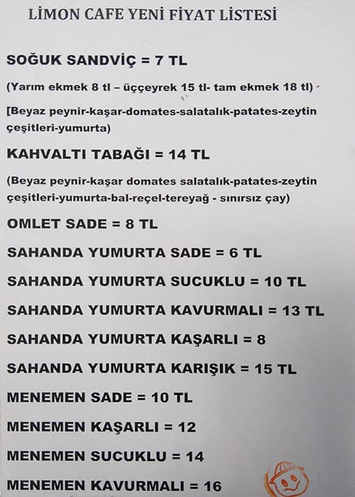 Menu at LİMON CAFE, Istanbul, Nato Cd. No:47