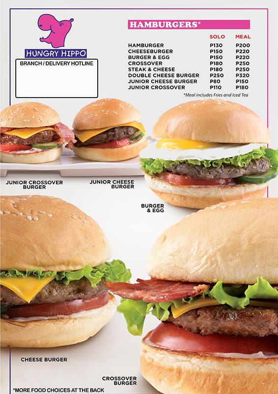Menu at Hungry Hippo restaurant, Makati, Ground Floor Dela Rosa Carpark 1