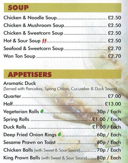 Menu at Jiuding restaurant, Edinburgh