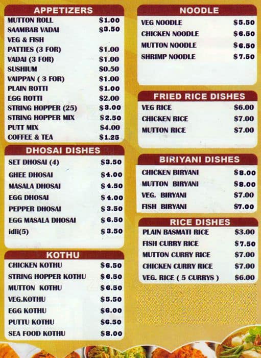 Menu at Masala Cafe Indian And Sri Lankan Food Bar&wings, Toronto