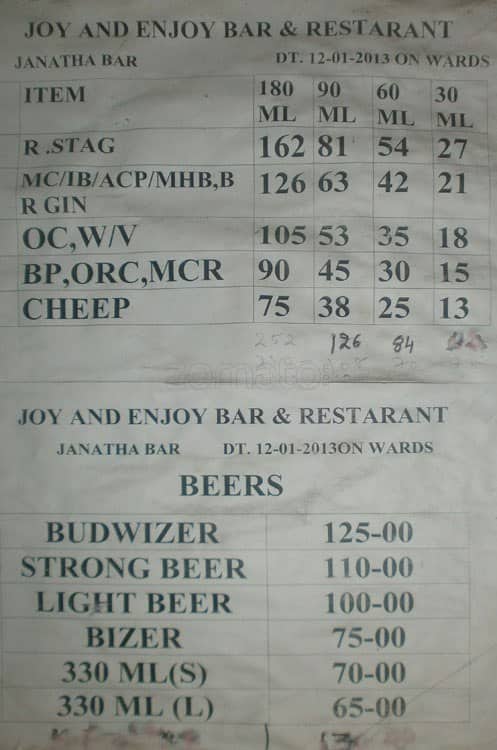 Menu at Joy N Joy Bar And Restaurant, Secunderabad