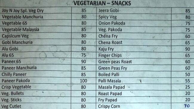 Menu at Joy N Joy Bar And Restaurant, Secunderabad
