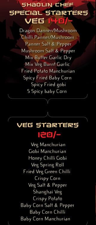 Menu at Shaolin Chef, Hyderabad, 95
