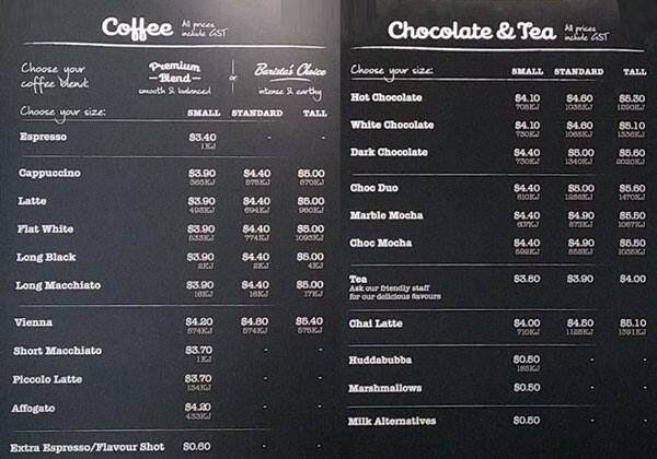 Menu at Hudsons Coffee restaurant, Melbourne, Custom House Lane