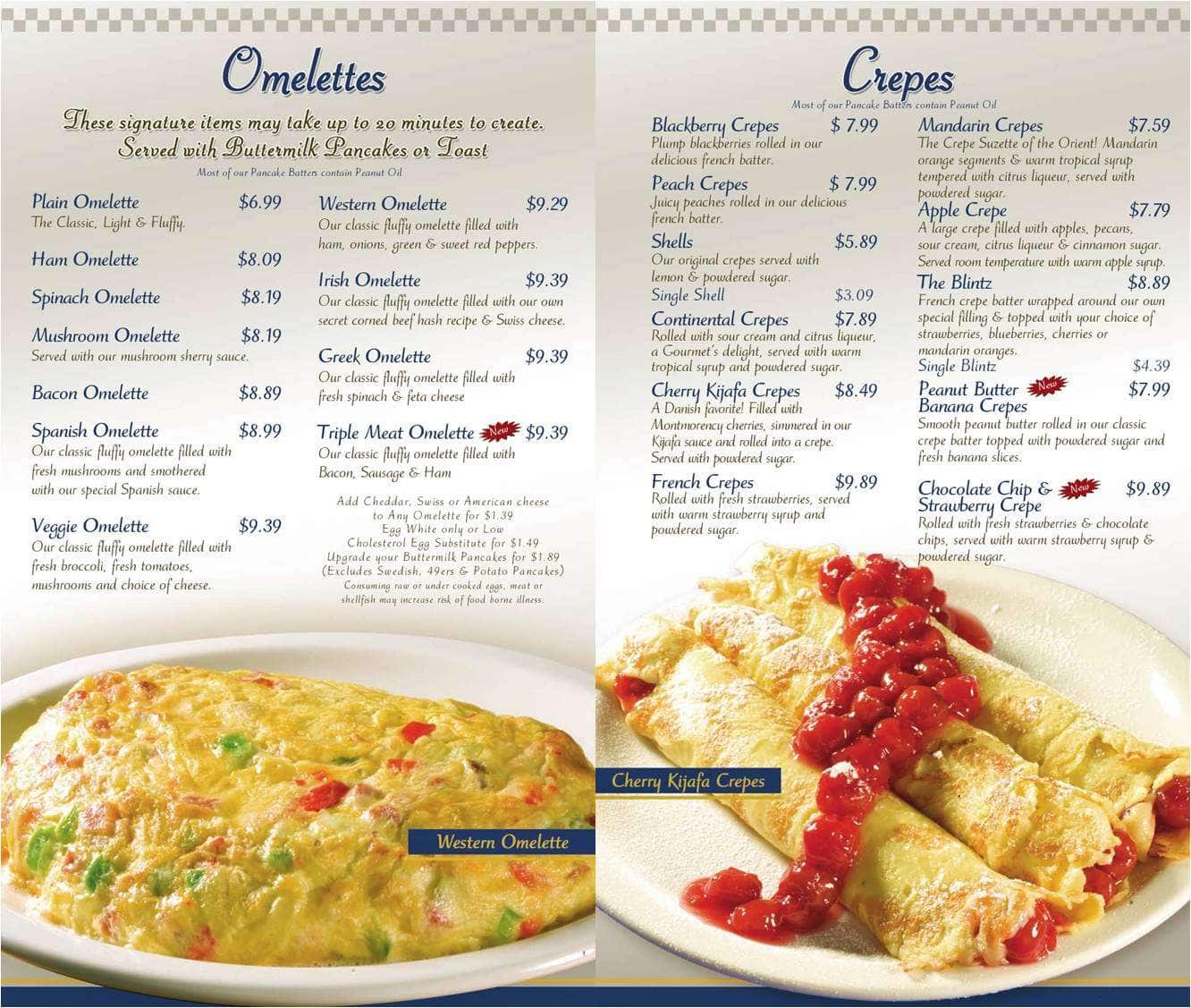 Menu at The Original Pancake House restaurant, Plantation