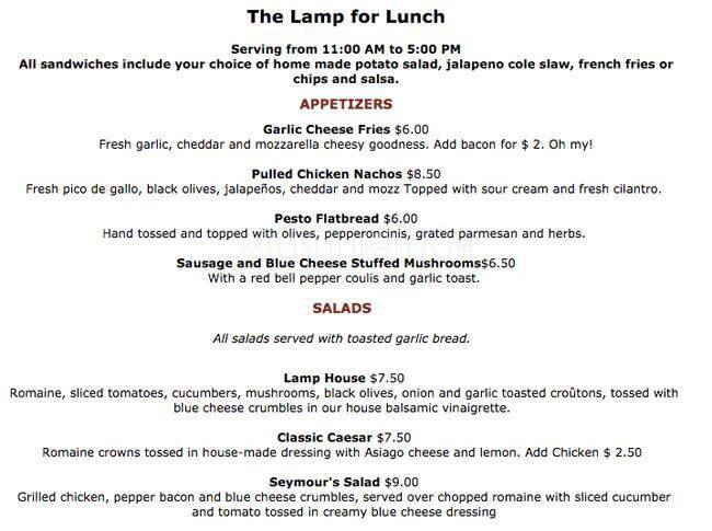 Menu at The Lamp pub & bar, Portland