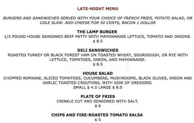 Menu at The Lamp pub & bar, Portland