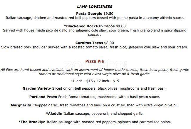 Menu at The Lamp pub & bar, Portland