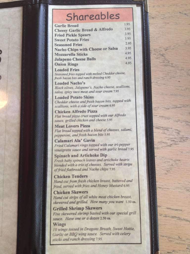 Menu at Gavins Grill pub & bar, New Philadelphia