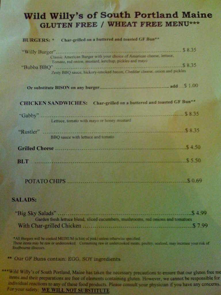 Wild Willy's Burgers Menu - Urbanspoon/Zomato