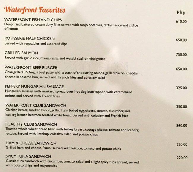 Menu at UNO restaurant, Cebu City, 1 Salinas Dr