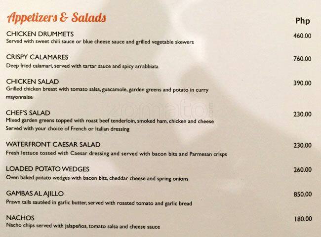 Menu at UNO restaurant, Cebu City, 1 Salinas Dr