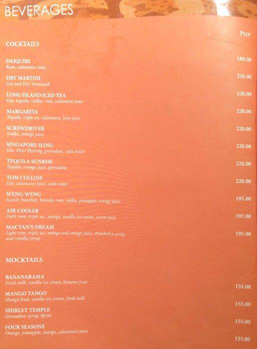 Menu at UNO at Waterfront Airport Hotel and Casino restaurant, Lapu ...